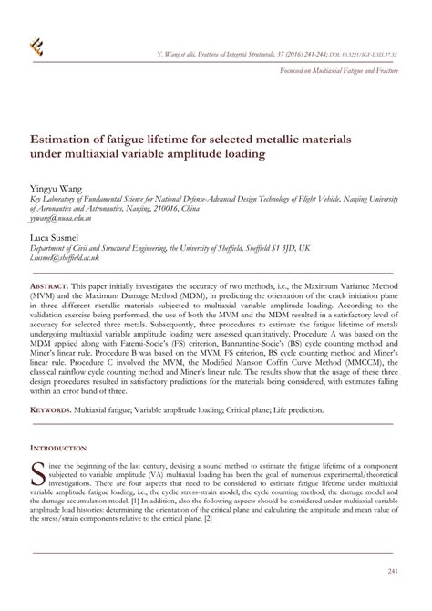 Pdf Estimation Of Fatigue Lifetime For Selected Metallic Materials