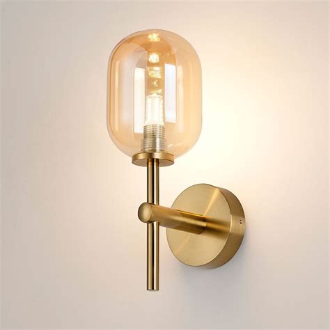 Lumiere Tenterden Medium Arm Ip44 Wall Light In Brass Gold With Smooth Tubular Amber Glass Diffuser