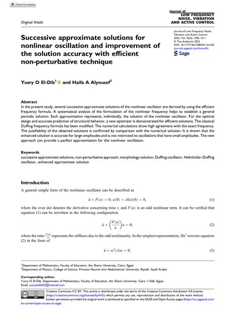 PDF Successive Approximate Solutions For Nonlinear Oscillation And Improvement Of The Solution