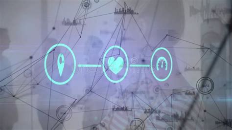 Animation Of Icons Business People Data Processing And Network Of Connections Stock Video