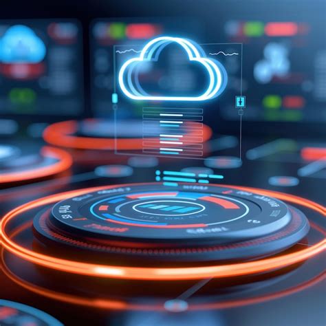 3d illustration of advanced cloud data analytics interface featuring vibrant neon elements