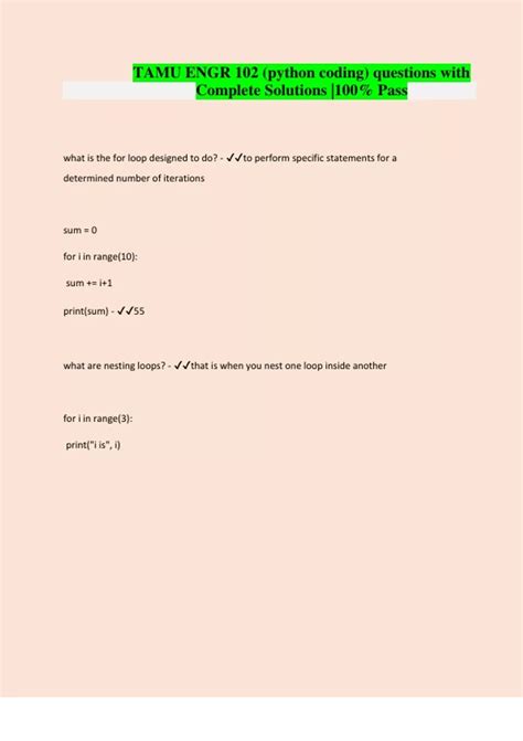 Tamu Engr 102 Python Coding Questions With Complete Solutions 100