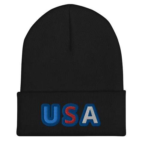 Cuffed Beanie Usa Embroidery Etsy