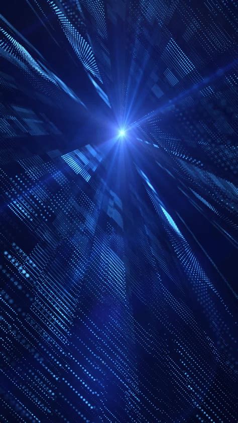 Vertical Video Glowing Blue Grid Network Of Blinking Digital Data Lights Particles And Lens
