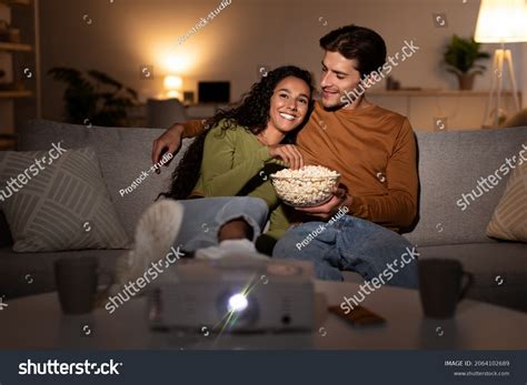 Relaxed Husband Wife Watching Movie Using ภาพสต็อก 2064102689