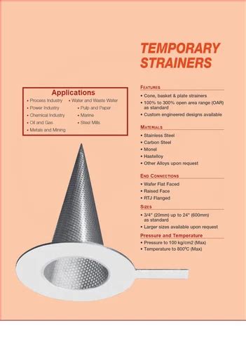 Stainless Steel Oil Temporary Type Strainers Capacity 24 Inch At
