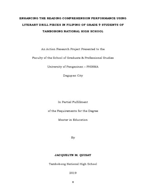 Enhancing The Reading Comprehension Performance Using Literary Drill Pieces In Filipino Of Grade