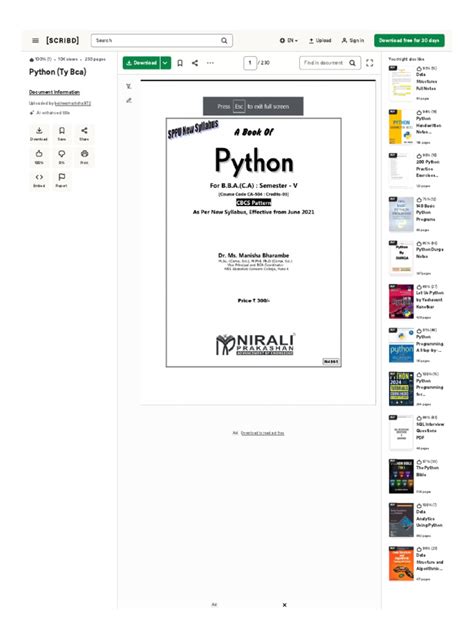 Scribd Com Document 706559193 Python Ty Bca Pdf Microsoft Excel