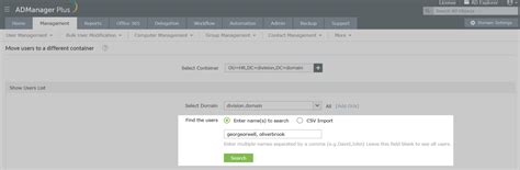 bulk move active directory users manageengine admanager plus