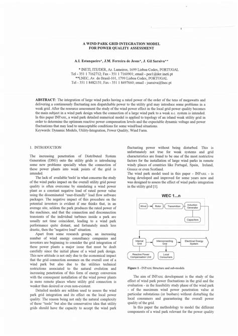 Pdf A Wind Park Grid Integration Model For Power Quality Assessment