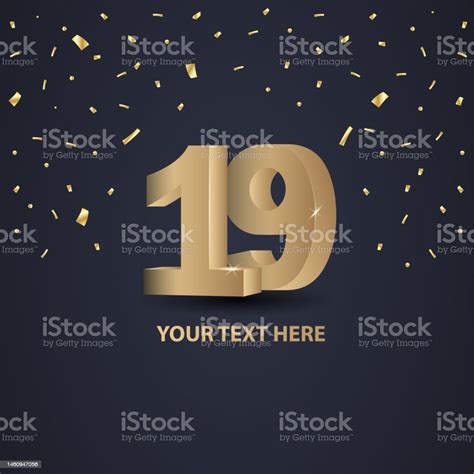 기념일 19 골드 3d 숫자 기념일 행사 파티를 축하하기 위한 포스터 템플릿 0명에 대한 스톡 벡터 아트 및 기타 이미지 0