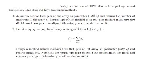 design a class named hw3 that is in a package named