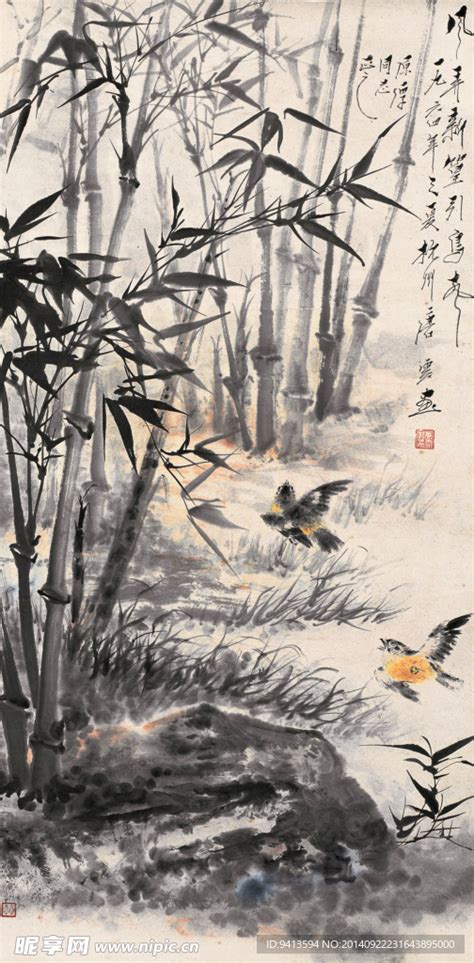 风弄新篁引鸟声设计图绘画书法文化艺术设计图库昵图网