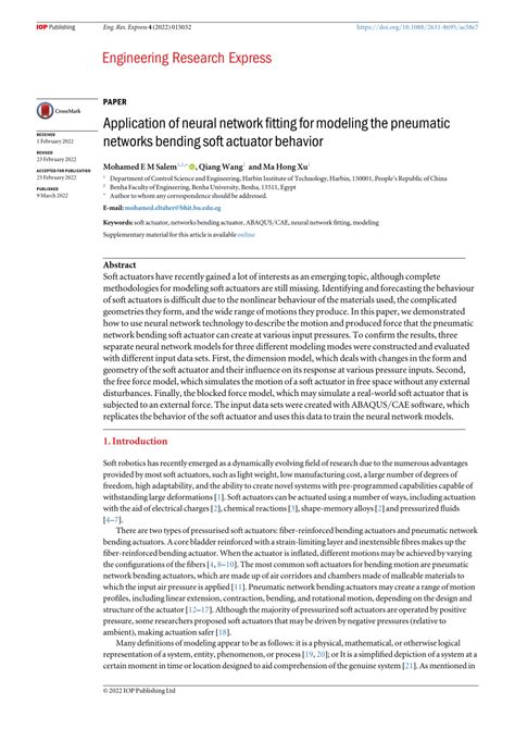 Pdf Application Of Neural Network Fitting For Modeling The Pneumatic Networks Bending Soft