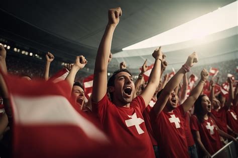 Premium AI Image | Swiss fans cheering on their team from the stands