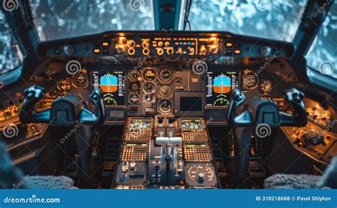 Interior Of The Cockpit Airplane Instruments For Control And