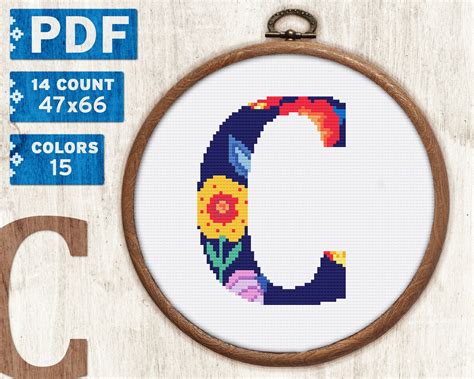 Cross Stitch Pattern Letter C Alphabet Pattern Floral Letter Monogram