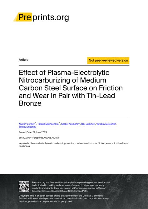 Pdf Effect Of Plasma Electrolytic Nitrocarburizing Of Medium Carbon Steel Surface On Friction