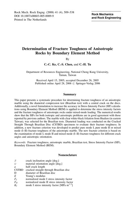 pdf determination of fracture toughness of anisotropic rocks by