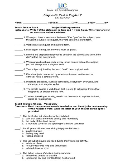g7 diagnostic test pdf verb grammatical number