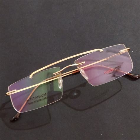 Gold Rectangle Rimless Glasses Frameless Specs With Blue Light Filter