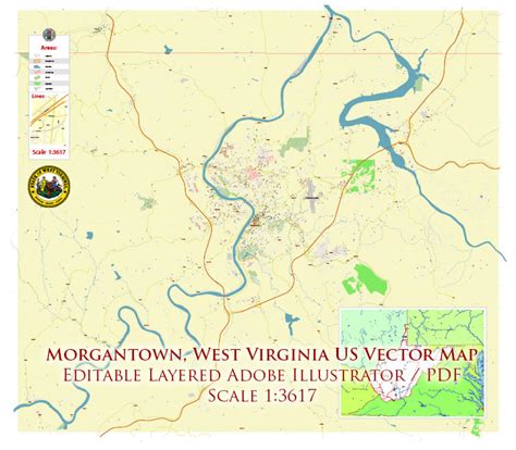 Morgantown West Virginia Us Pdf Vector Map Accurate High Detailed City