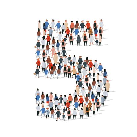 Large Group Of People In Number 5 Five Form Stock Vector Illustration