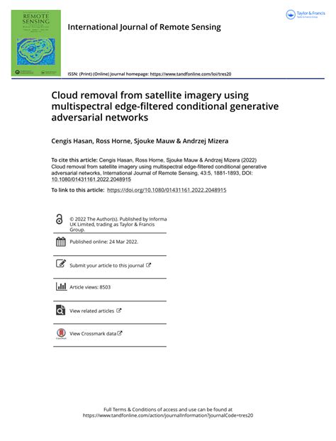 Pdf Cloud Removal From Satellite Imagery Using Multispectral Edge Filtered Conditional
