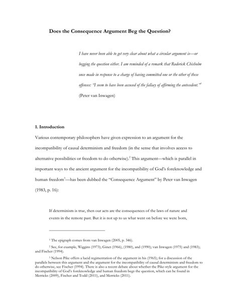 Pdf Does The Consequence Argument Beg The Question