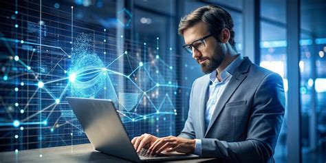 Data Scientists Man Programmer Using Laptop Analyzing And Development At Various Information On