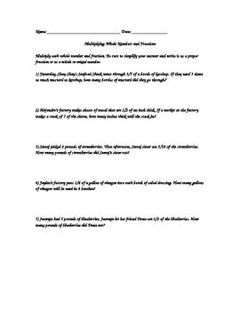 Multiplying Whole Numbers And Fractions Word Problems By Danielle Tansits