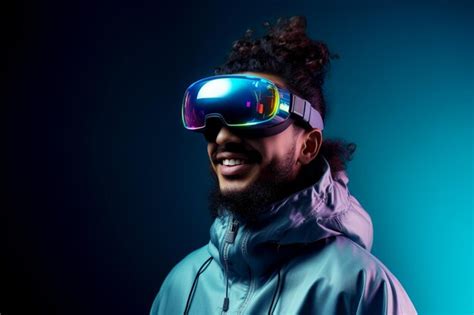 Premium AI Image Adult Man Using A VR Virtual Reality Headset Glasses For Gaming And Education