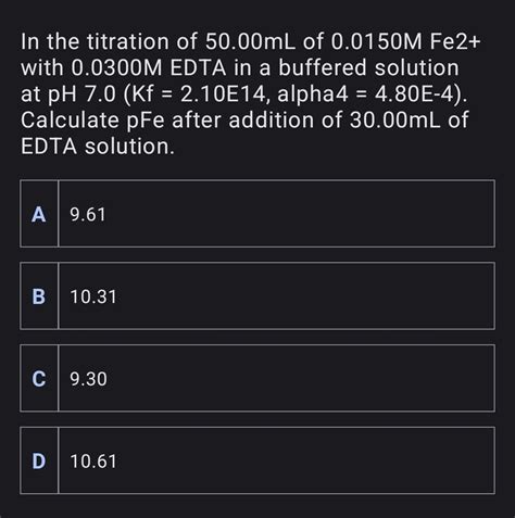 Solved In The Titration Of 50 00 ﻿ml Of 0 0150 ﻿m Fe2 ﻿with