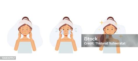 여드름 피부 문제 여드름 여성 얼굴을 치료하십시오 뷰티풀전후 클렌징 페이스 플랫 벡터 2d 만화 캐릭터 일러스트레이션 피부 관리에 대한 스톡 벡터 아트 및 기타 이미지