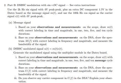 Solved 2 Part B Dsbsc Modulation With Sindc Signal See
