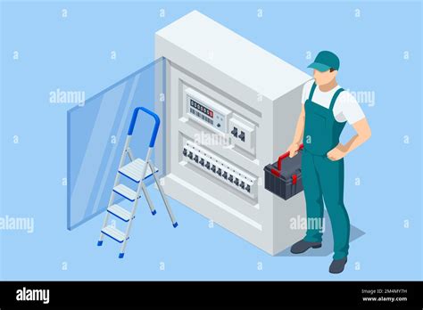 Isometric Electric Switchboard Transformer Distribution Board Electrical Technician Doing