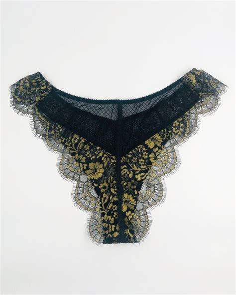 Black And Gold Lace Panties Sheer Tanga High Waist