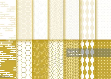 일본 전통 패턴 다양한 이음새가 없는 패턴 금과 가벼운 금의 세트 벡터 일러스트레이션 벡터에 대한 스톡 벡터 아트 및 기타 이미지 Istock