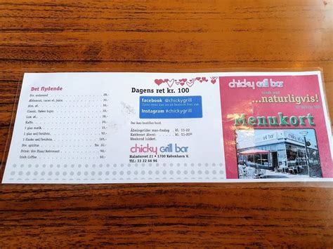 Menu At Chicky Grill Bar Copenhagen