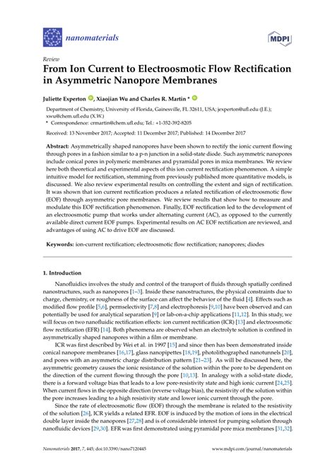 Pdf From Ion Current To Electroosmotic Flow Rectification In Asymmetric Nanopore Membranes