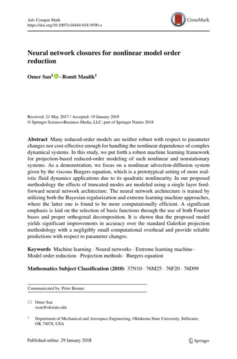 Pdf Neural Network Closures For Nonlinear Model Order Reduction