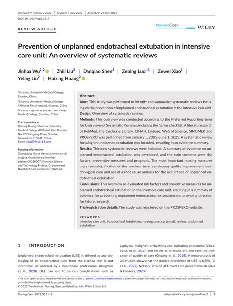 Pdf Prevention Of Unplanned Endotracheal Extubation In Intensive Care Unit An Overview Of