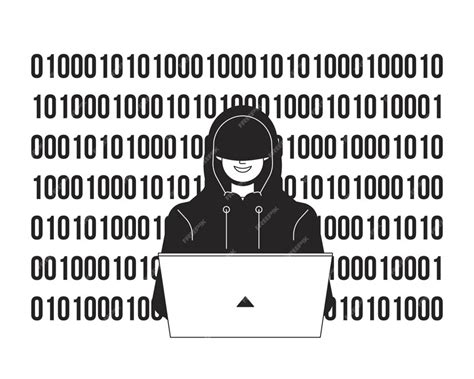 Premium Vector Hacker In Hood Coding Bw Concept Vector Spot Illustration Man With Laptop 2d