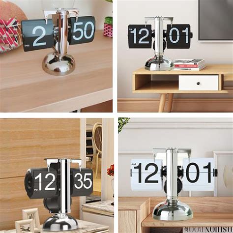 创意自动翻页钟表复古客厅座钟机械时钟个性桌面摆件台钟翻页时钟 虎窝淘