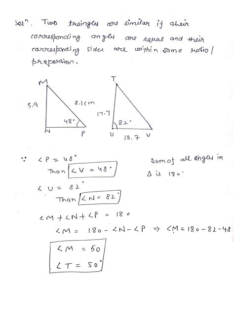 Solved Triangles MNP And TUV Are Similar Find The Missing Side And Course Hero