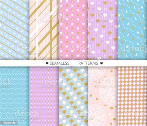 밝은 색조의 매끄러운 패턴 세트 종이 직물 스크랩북에 인쇄하기위한 기하학적 원활한 패턴 벡터 일러스트레이션 0명에 대한 스톡