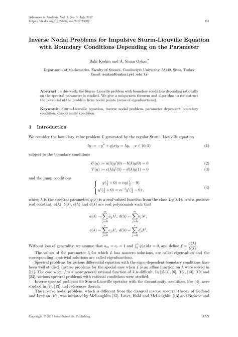 Pdf Inverse Nodal Problems For Impulsive Sturm Liouville Equation With Boundary Conditions