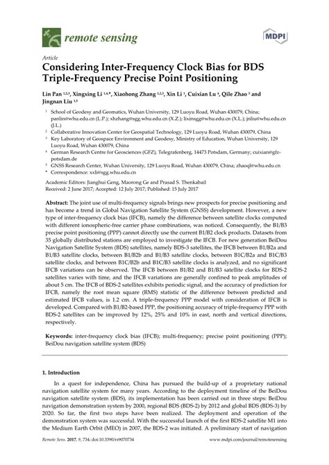 Pdf Considering Inter Frequency Clock Bias For Bds Triple Frequency