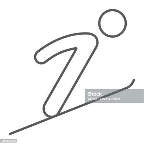 하늘 점프 얇은 라인 아이콘 스포츠와 겨울 스키 기호 벡터 그래픽 흰색 배경에 선형 패턴으로 점프 10에 대한 스톡 벡터 아트 및 기타 이미지 Istock