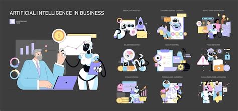 Premium Vector Artificial Intelligence In Business Set Integration Of Ai Technology For